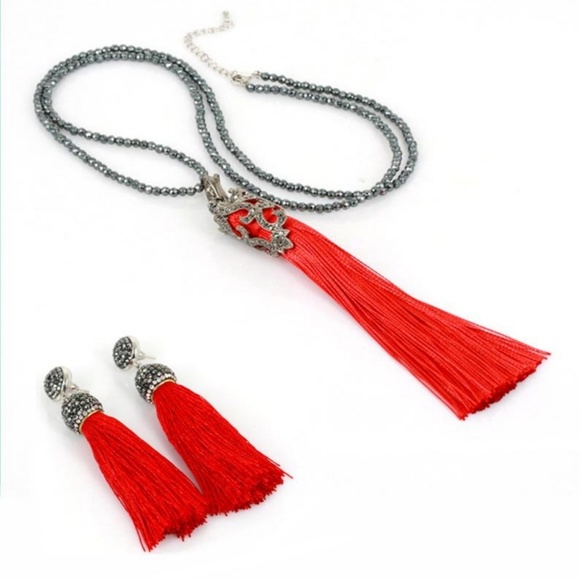 Jewelry | Red Silk Tassel Set | Poshmark